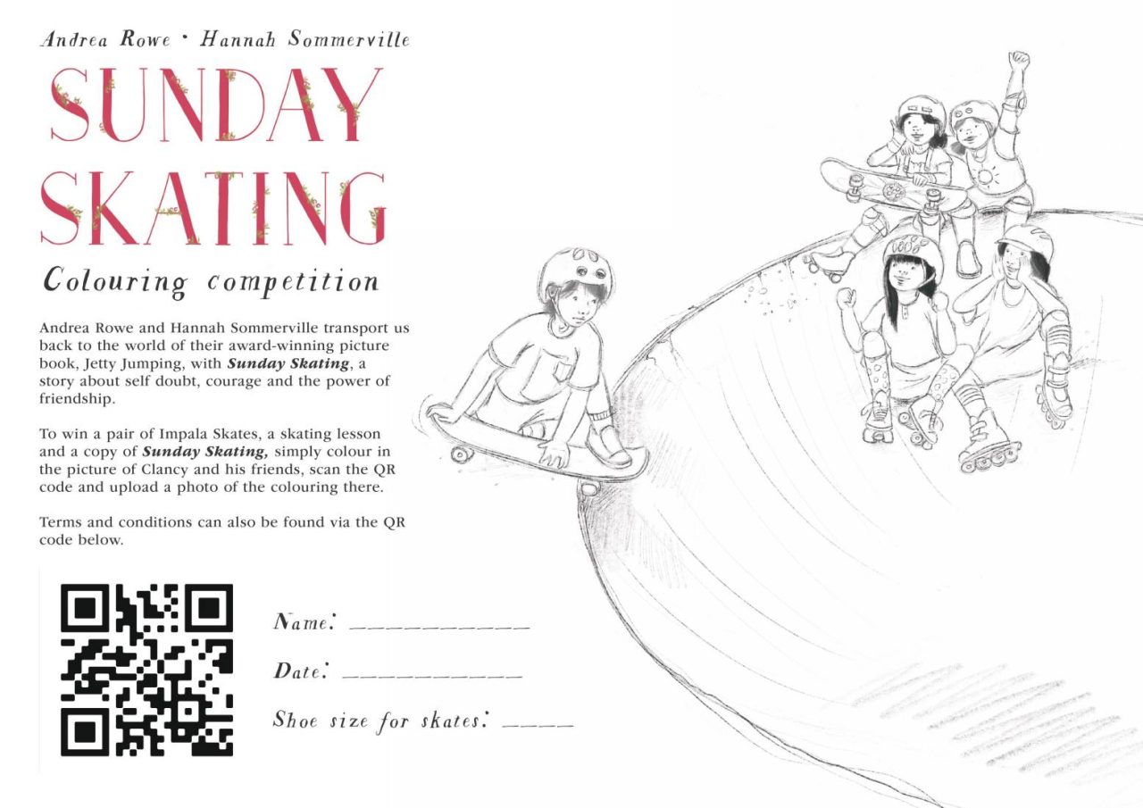 Celebrate our new book Sunday Skating. Colour and win! - Andrea Rowe